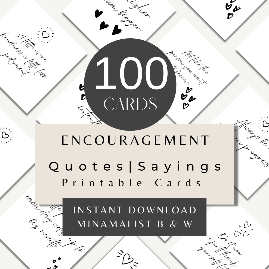 Positive Quotes Printable Cards Black & White Motivational Quotes Cards ...