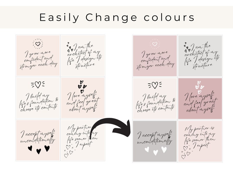 300 Positive Affirmation Cards Printable - Editable Canva Template for ...