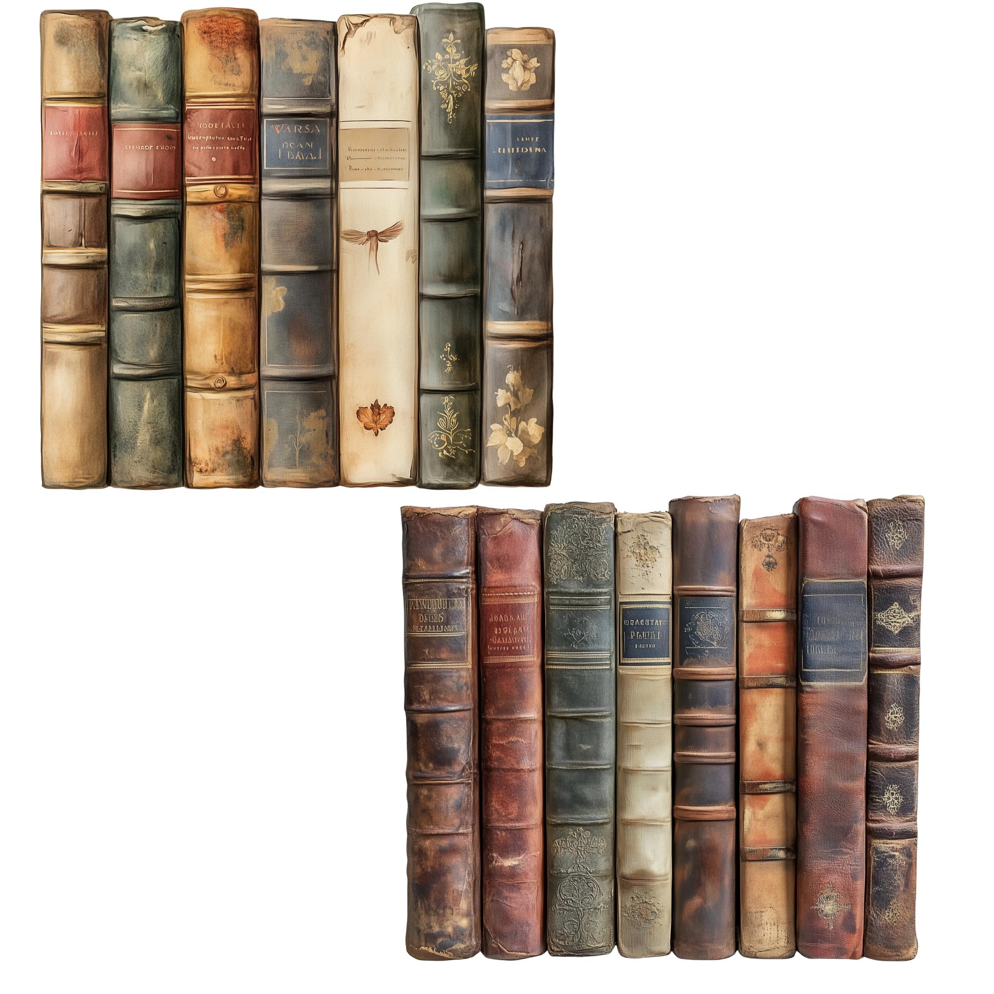 Vintage Book Shelf Clipart: Antique Spines Border for Digital Crafts ...