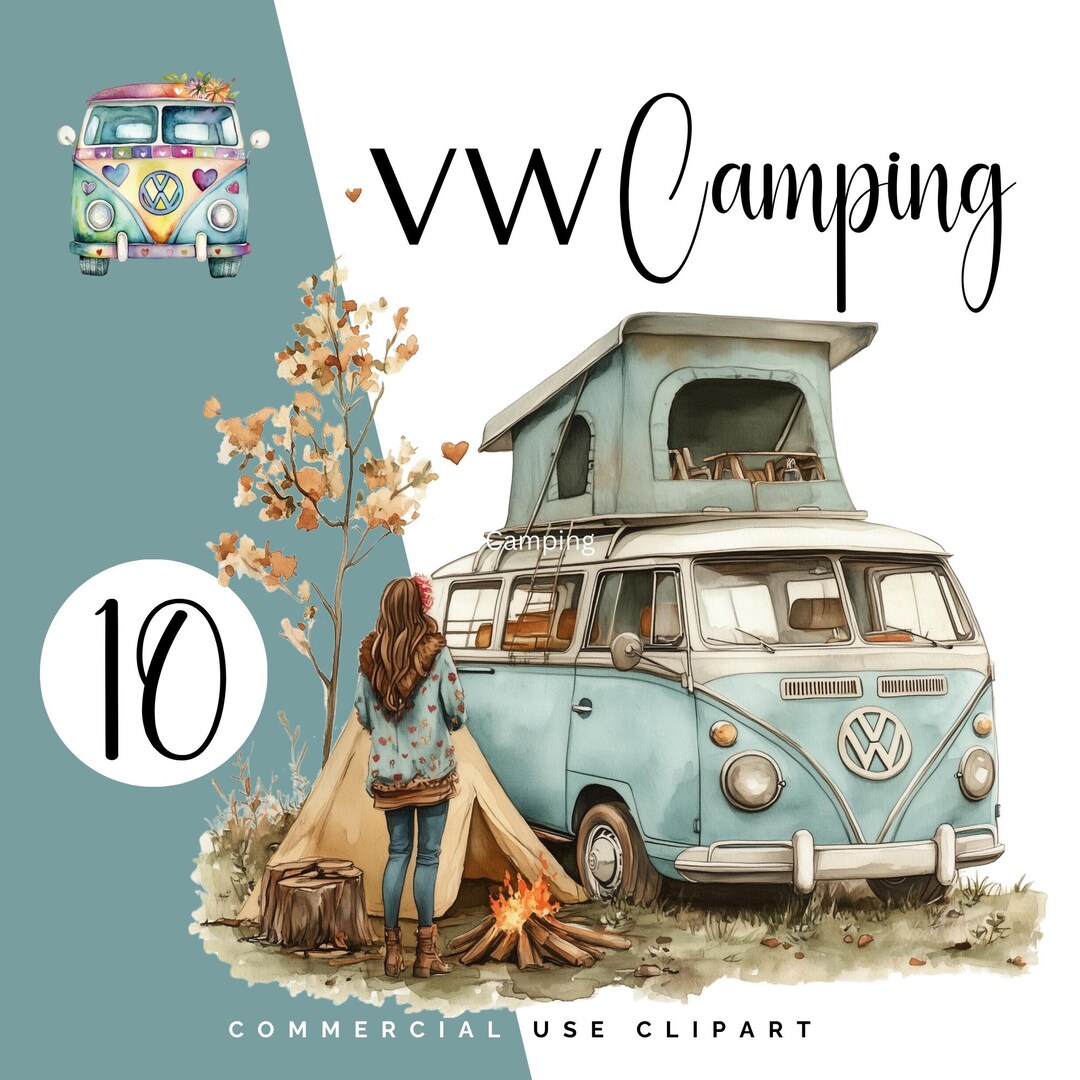 VW Bus Clipart Pack, Boho Hippie Watercolor Volkswagen, Van Life ...