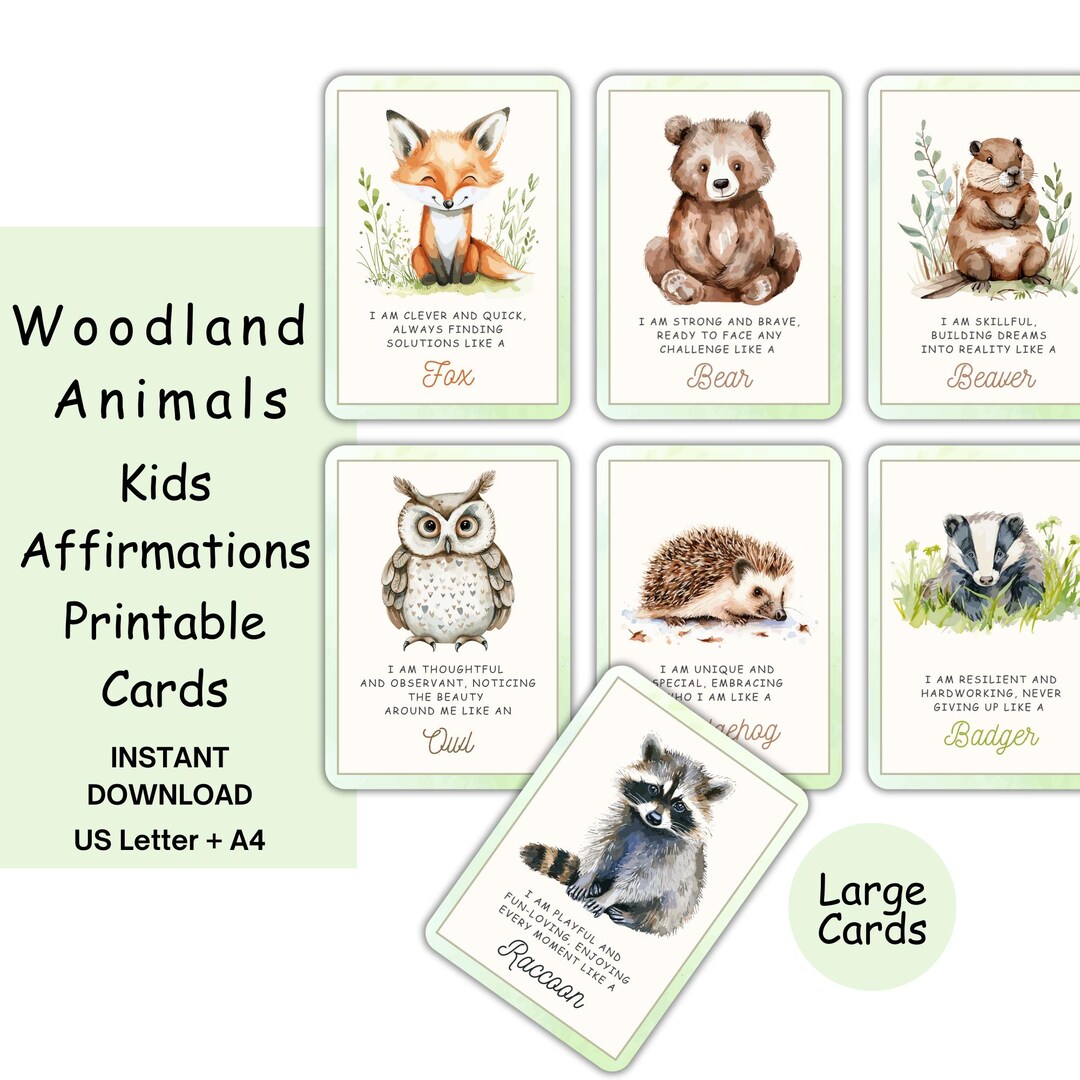 Woodland Animal Affirmation Cards: Printable Educational Tool for Kids ...