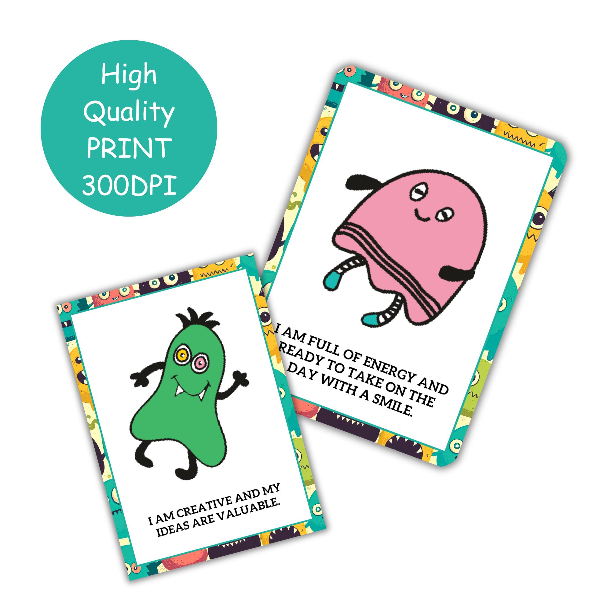 Cute Monster Affirmation Cards for Kids Positive Monster-themed Fun 2 ...