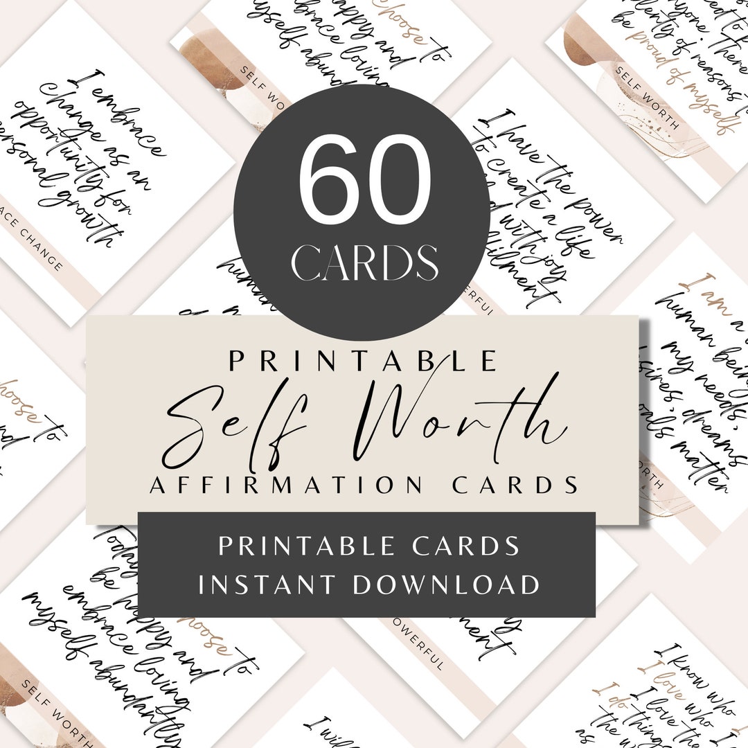 SELF WORTH Affirmation Cards Printable Cards Daily Self Worth Self ...
