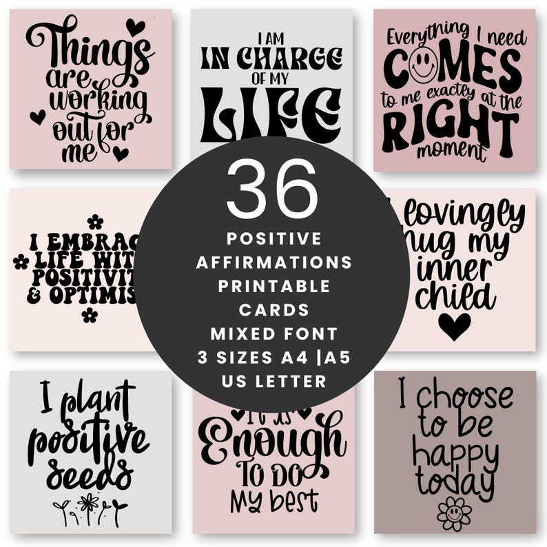 36 Printable Positive Affirmation Cards: Daily Motivation (A4, A5 ...