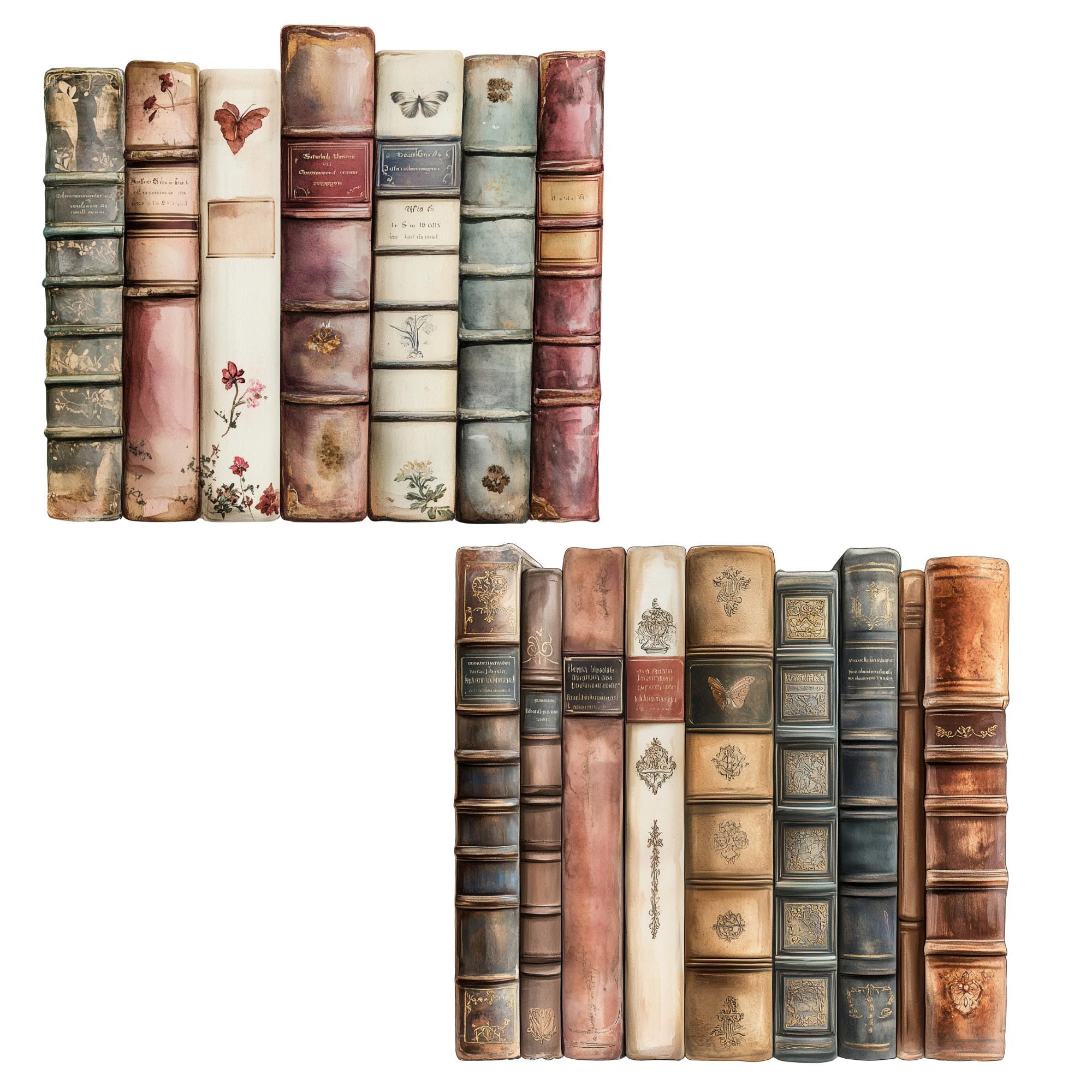 Vintage Book Shelf Clipart: Antique Spines Border for Digital Crafts ...
