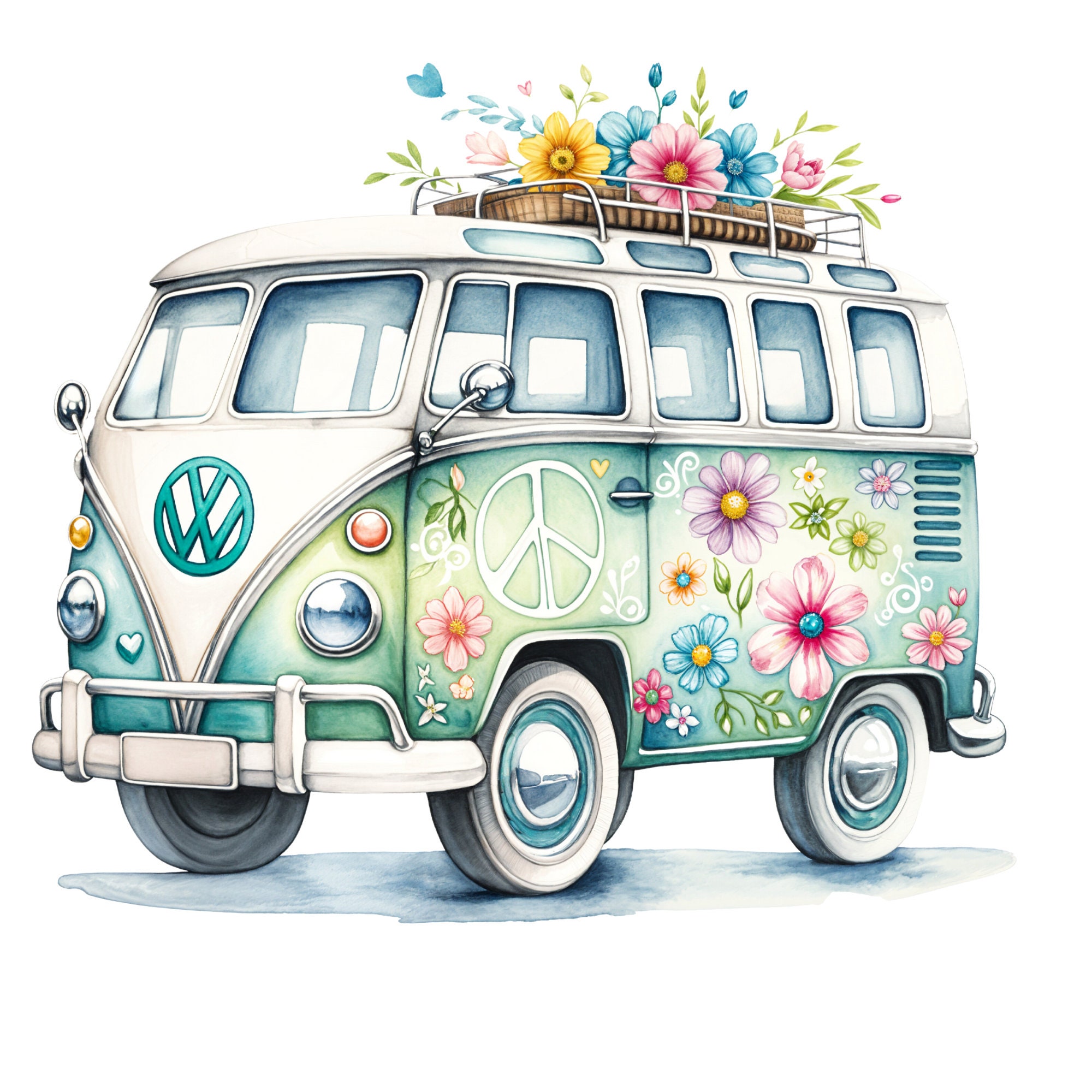 VW Bus Clipart Clipart, Boho Hippie Watercolor Volkswagen, Van Life ...