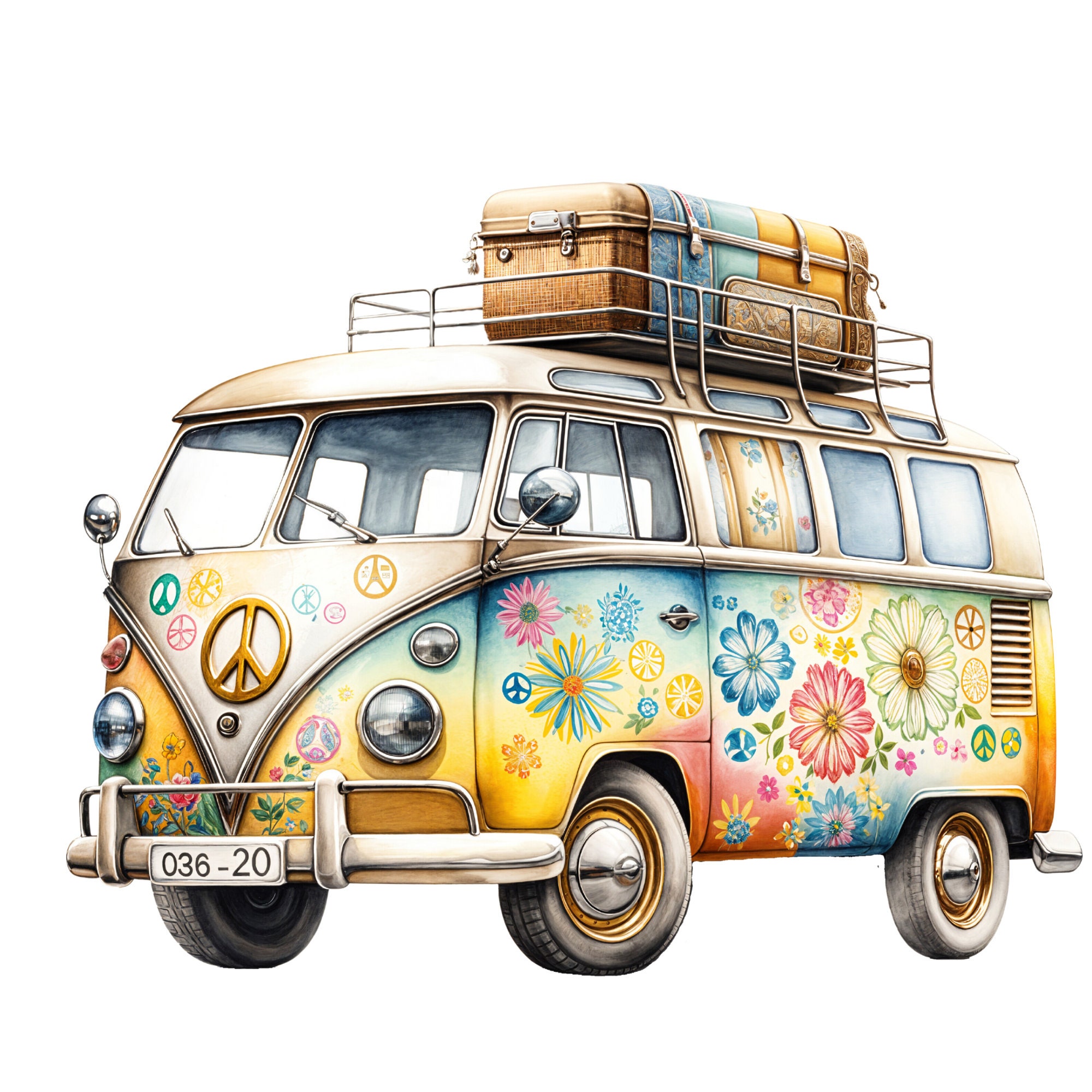 VW Bus Clipart Clipart, Boho Hippie Watercolor Volkswagen, Van Life ...