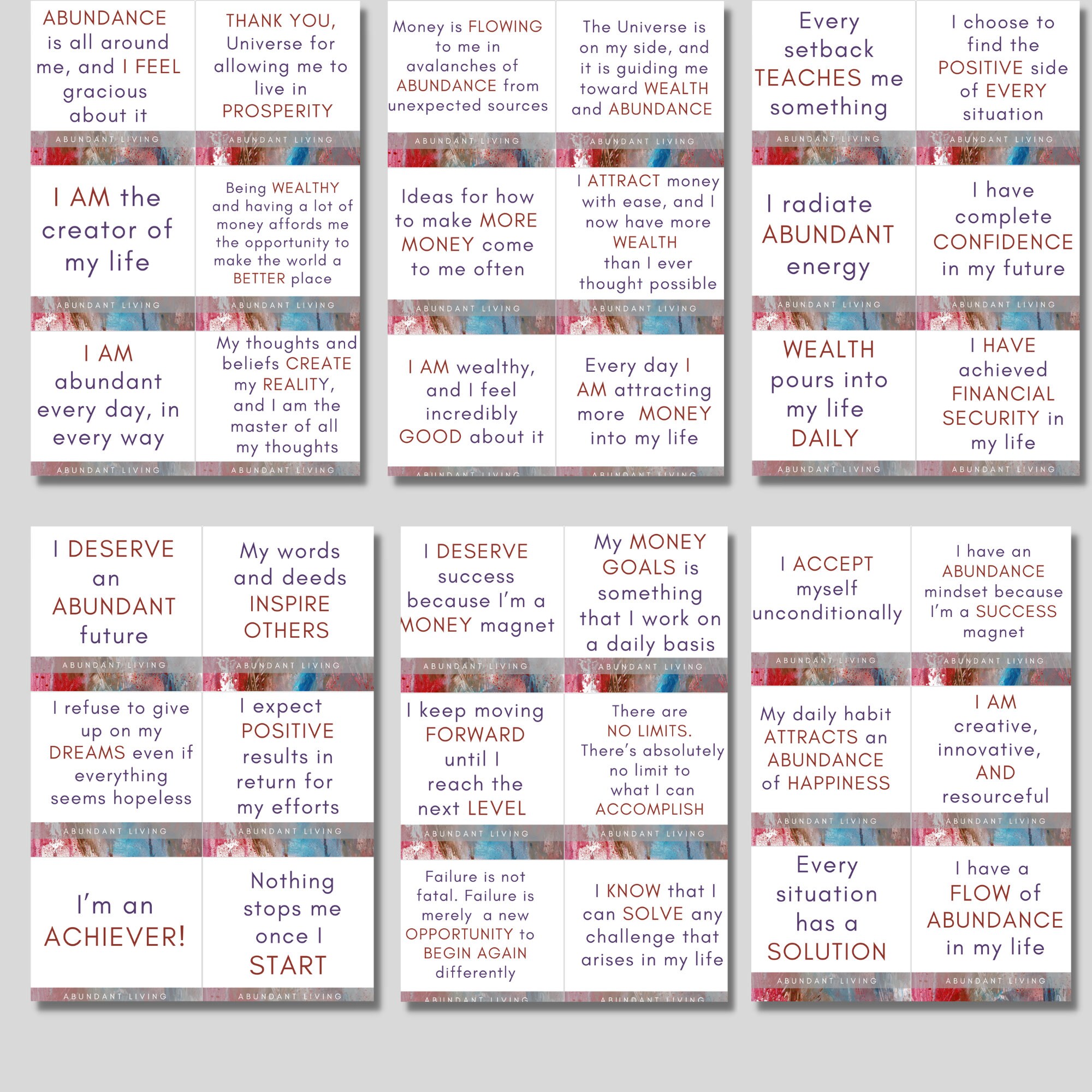 36 ABUNDANCE Affirmation Cards Printable Positive - Etsy