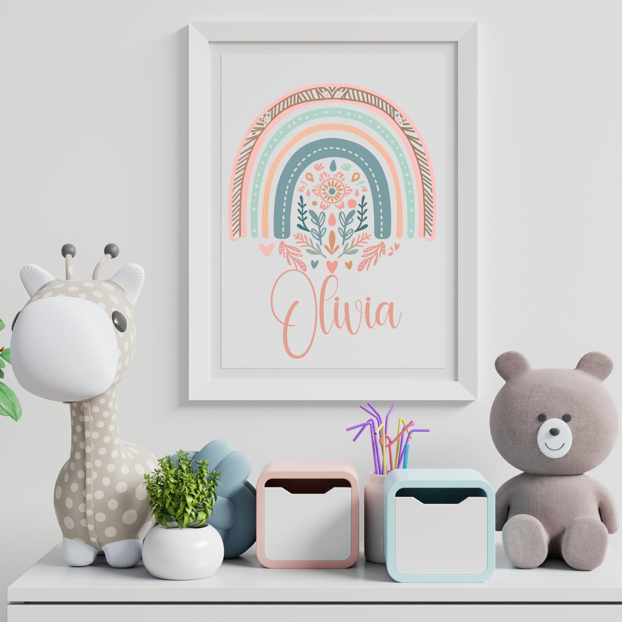 Boho Watercolor Rainbow Clipart Bundle: Cute Kids Nursery Art PNG ...