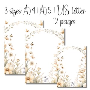 Printable Stationery Whimsical Boho Flowers With Envelope Pack, Lined ...