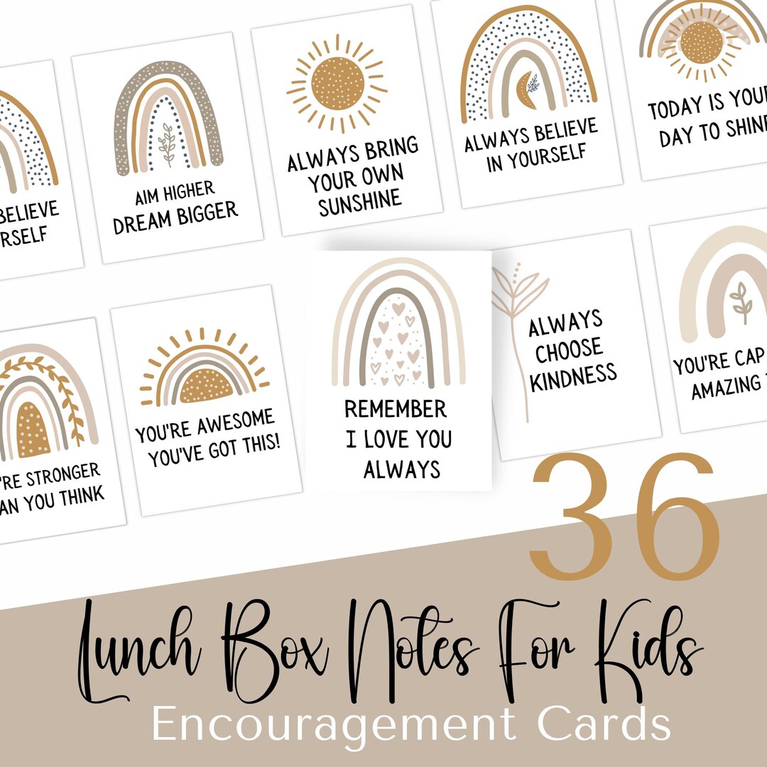 LUNCH BOX NOTES Kindergarten, Boho Rainbow Lunchbox Notes, Printable ...
