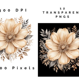 Boho Wildflower Watercolor Clipart Bundle: PNG Files for Paper Crafts ...