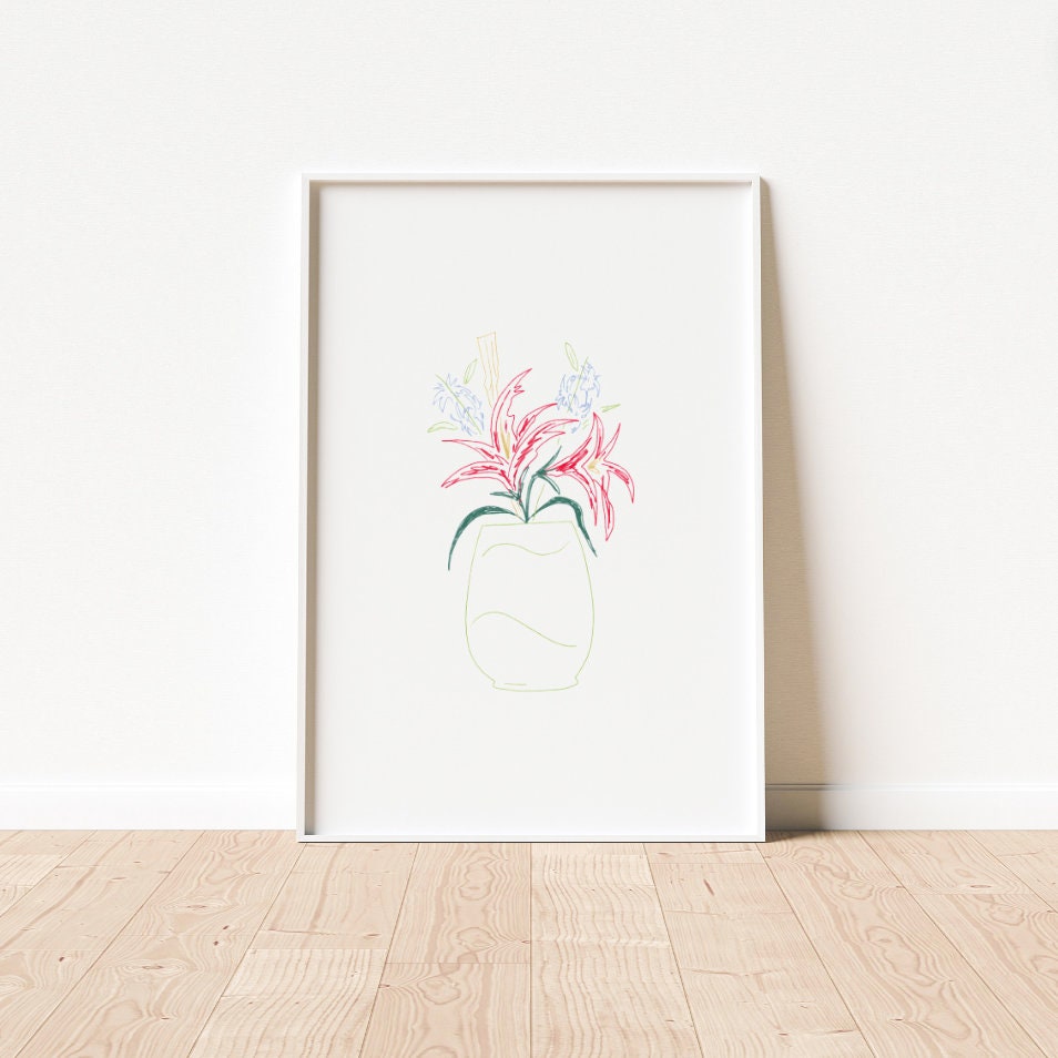 Fine Line Hand Drawn Floral/flower Bouquet 24 Digital Wall Art - Etsy
