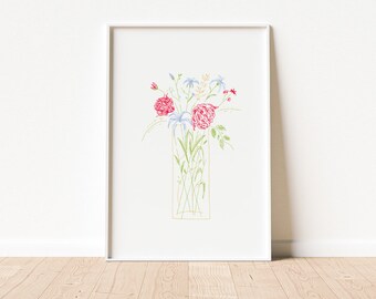 Fine Line Hand Drawn Floral/flower Bouquet #14 - Digital Wall Art - Etsy