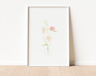 Fine Line Hand Drawn Floral/flower Bouquet 24 Digital Wall Art - Etsy