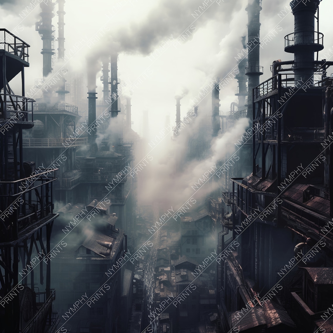 Retro-futuristic Industrial City Printable Poster - Etsy