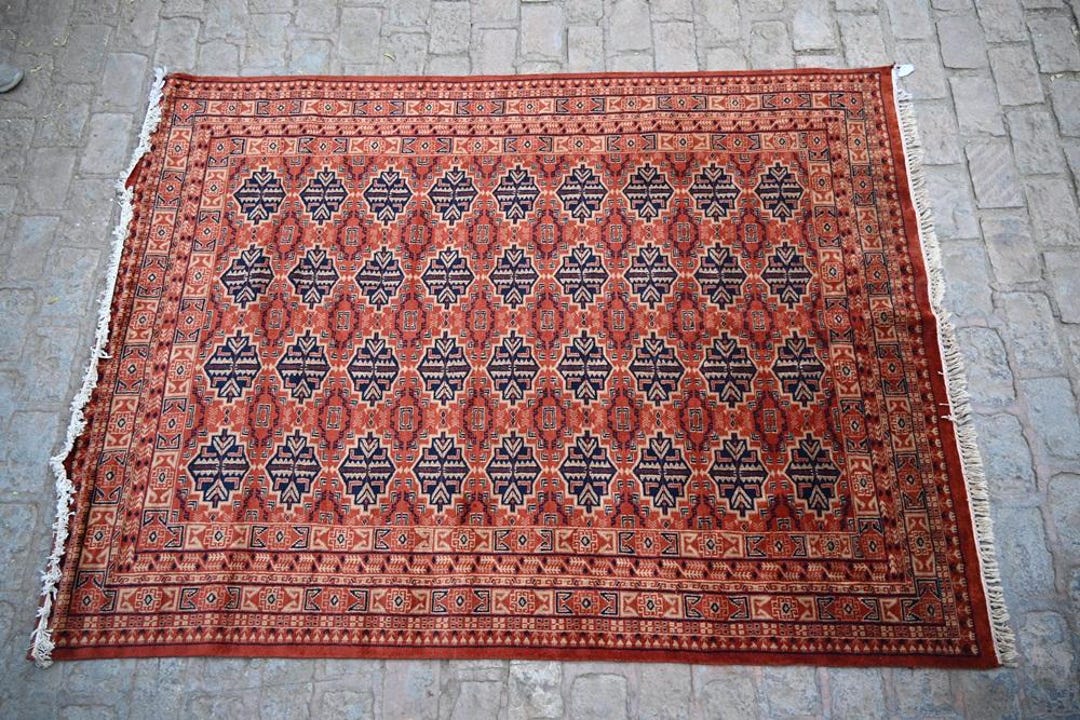Handmade Tribal Wool Rug ,red & Navy Geometric Pattern Oriental Carpet ...