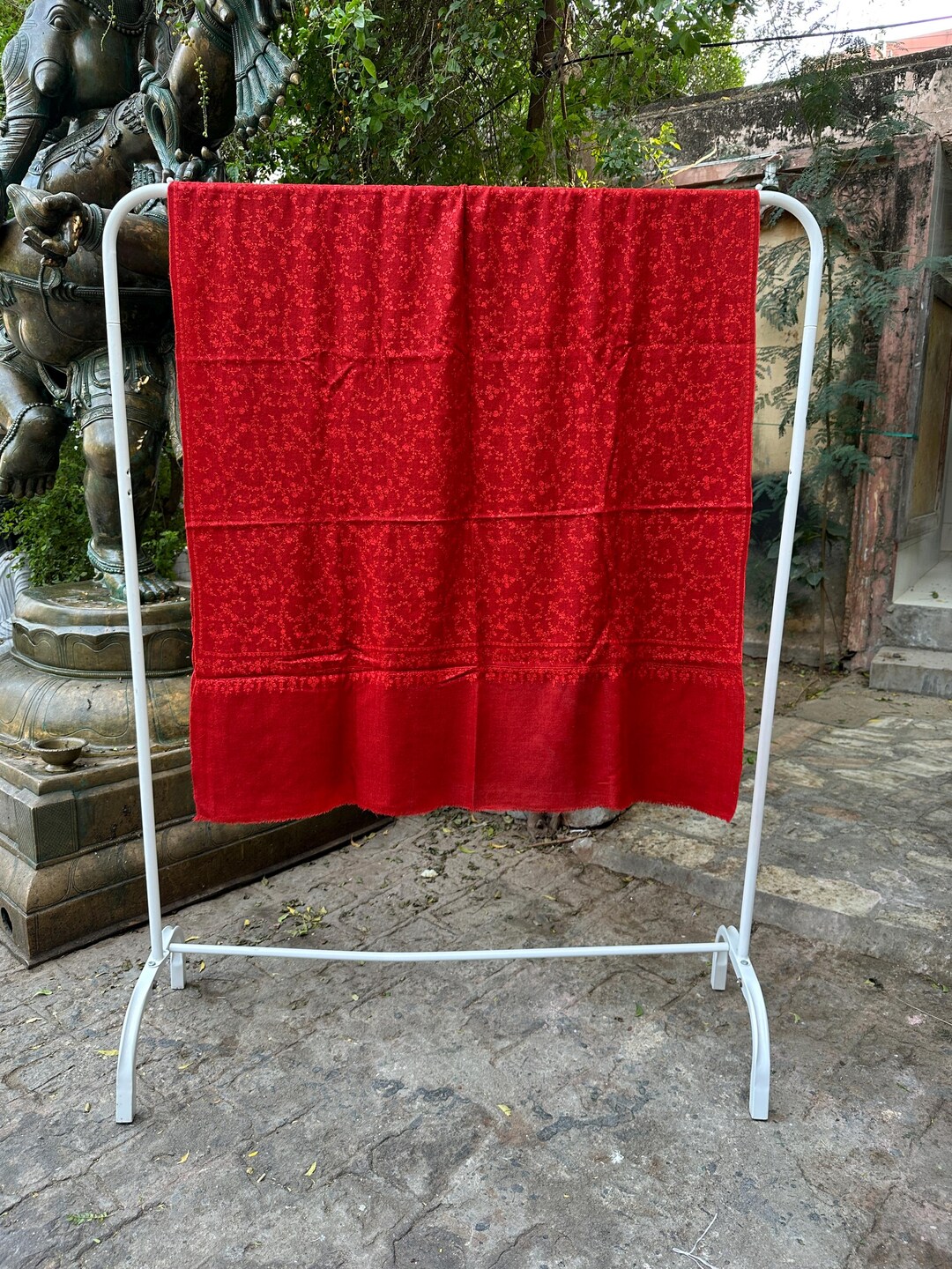 Red Wool Shawl With Floral Weave\handwoven Winter Wrap\festive Wedding ...