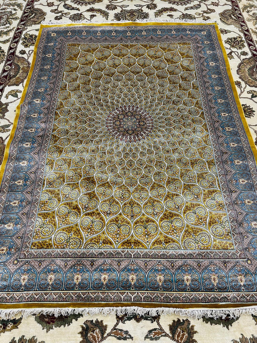 7x5 Ft Rug, Golden Rug, Peacock Designs, Kashmir Made Carpet, Wall ...