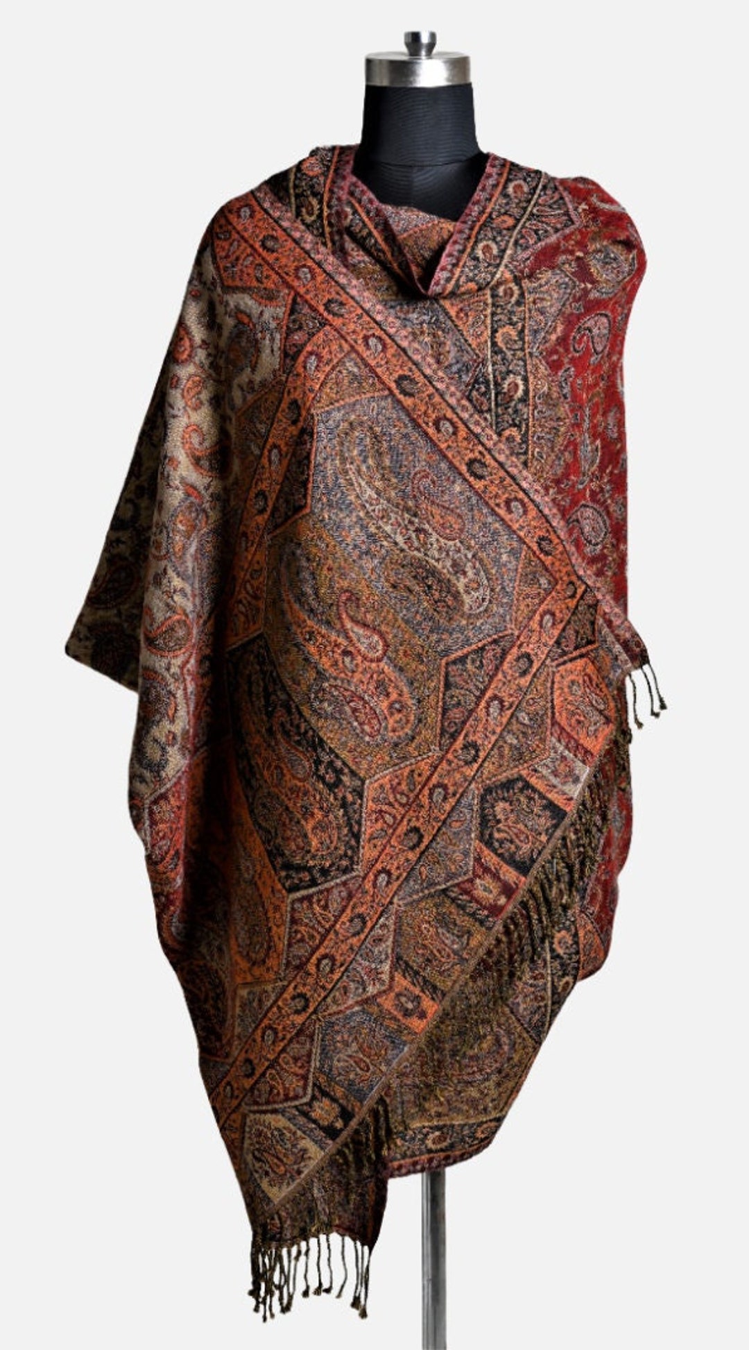 Paisley Floral Shawl, Camel Wool Shawl, Double Sided Shawl, Handwoven ...