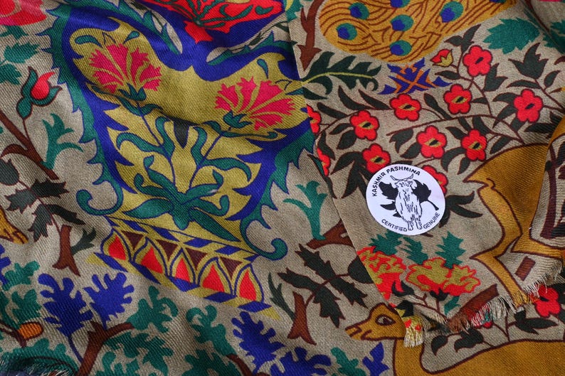 Majestic Peacock With Tree of Life Print on Fine Handwoven Pashmina ...