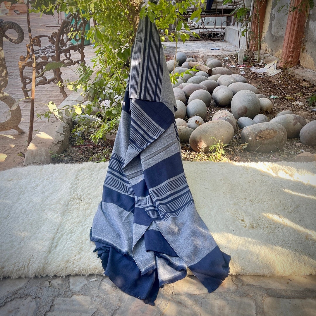 Deep Blue Handwoven Blanket in Nepal, Travel Blanket, Alpaca Blanket ...