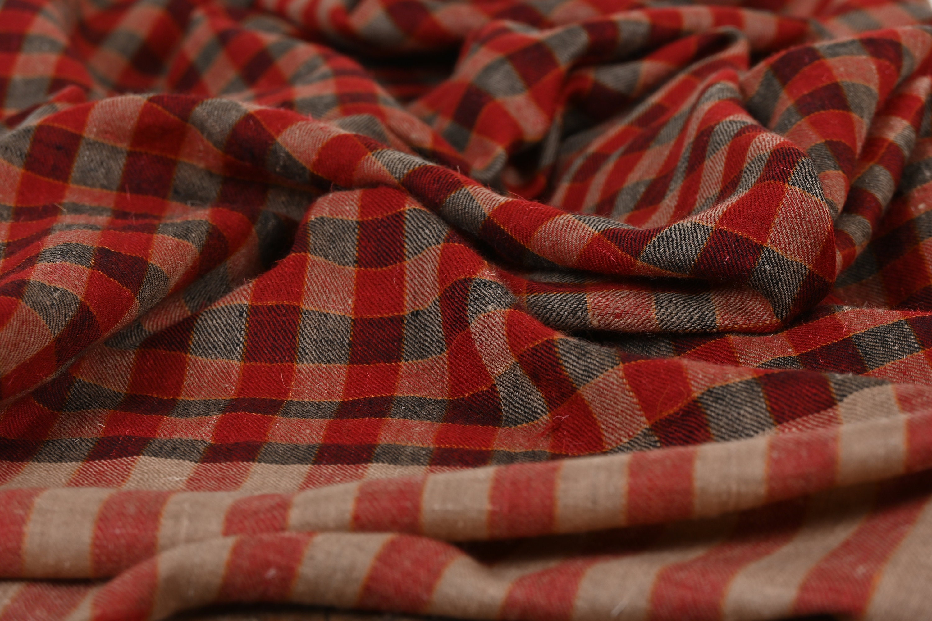 Red Checks Handwoven Shawl Lama Cashmere Shawl Kashmiri - Etsy