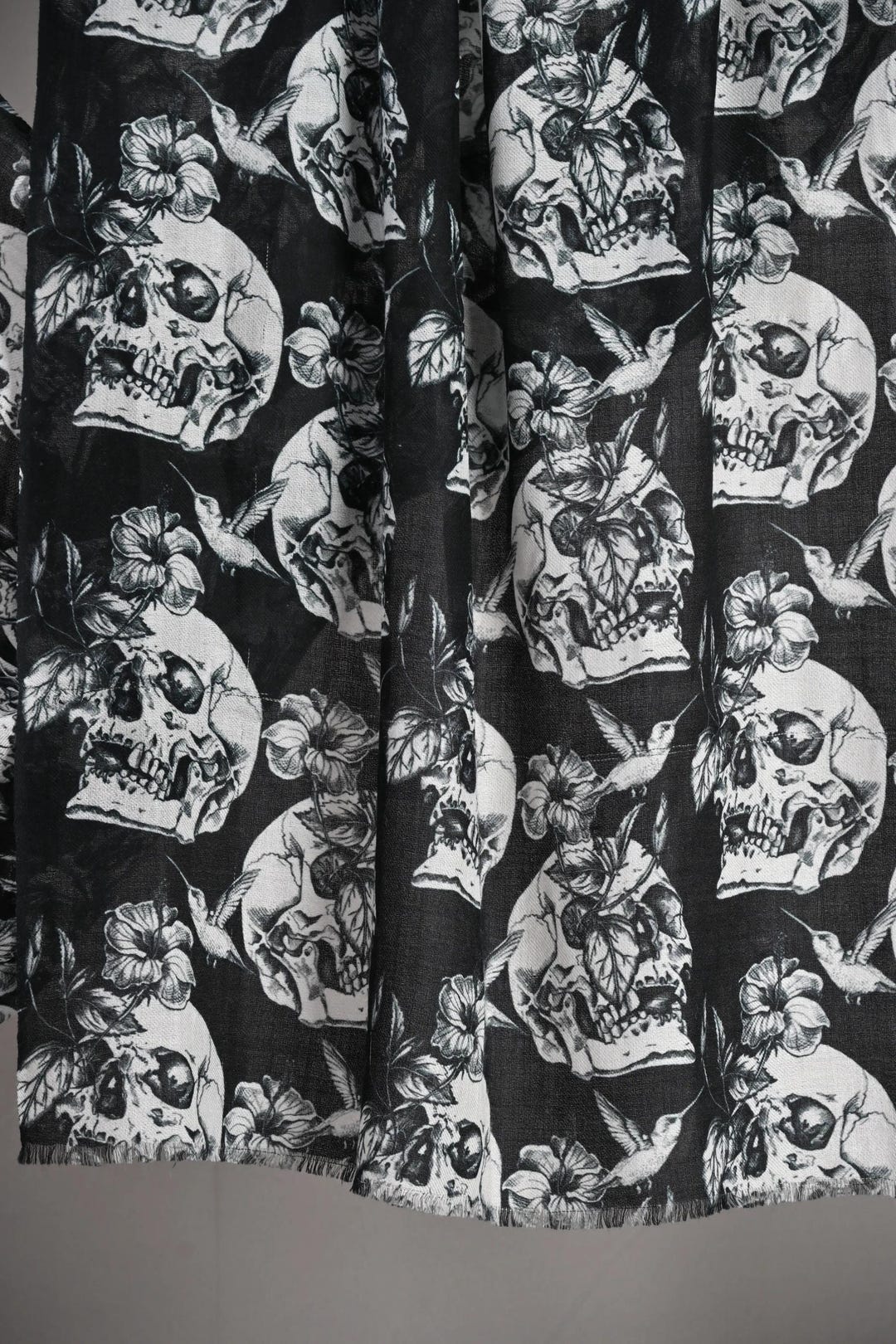 Tattoo Print Pashmina, Skulls and Roses, Hand Print Pashmina, Elegant ...