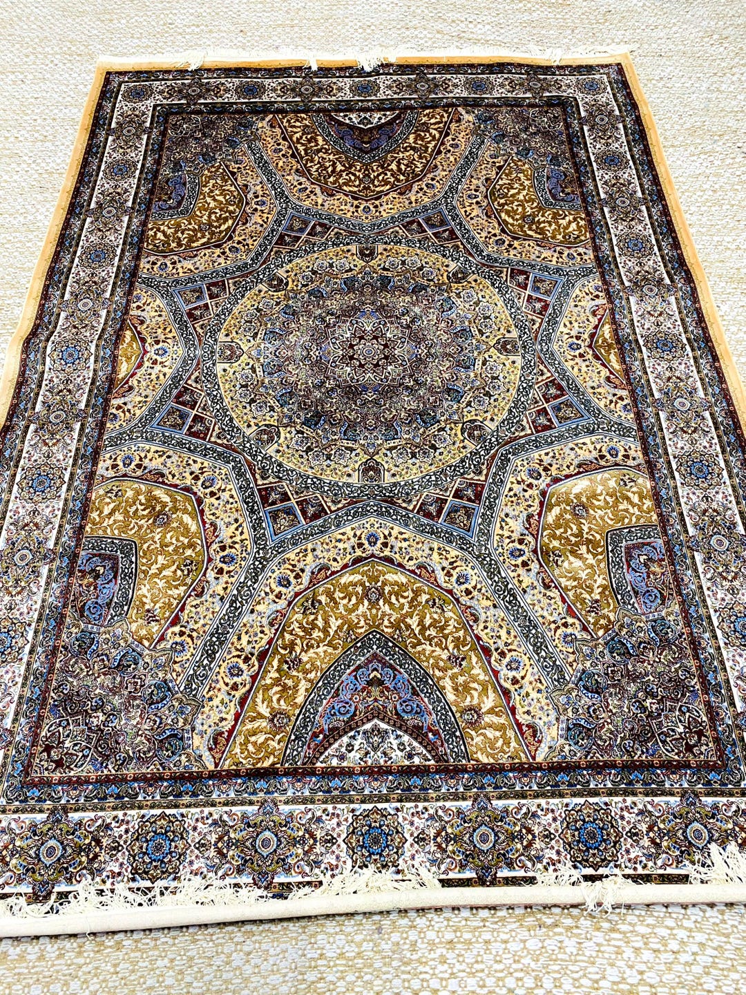 7x5 Ft Rug, Red Gold Carpet, Star Design Rug, Soft Carpet, Indian ...