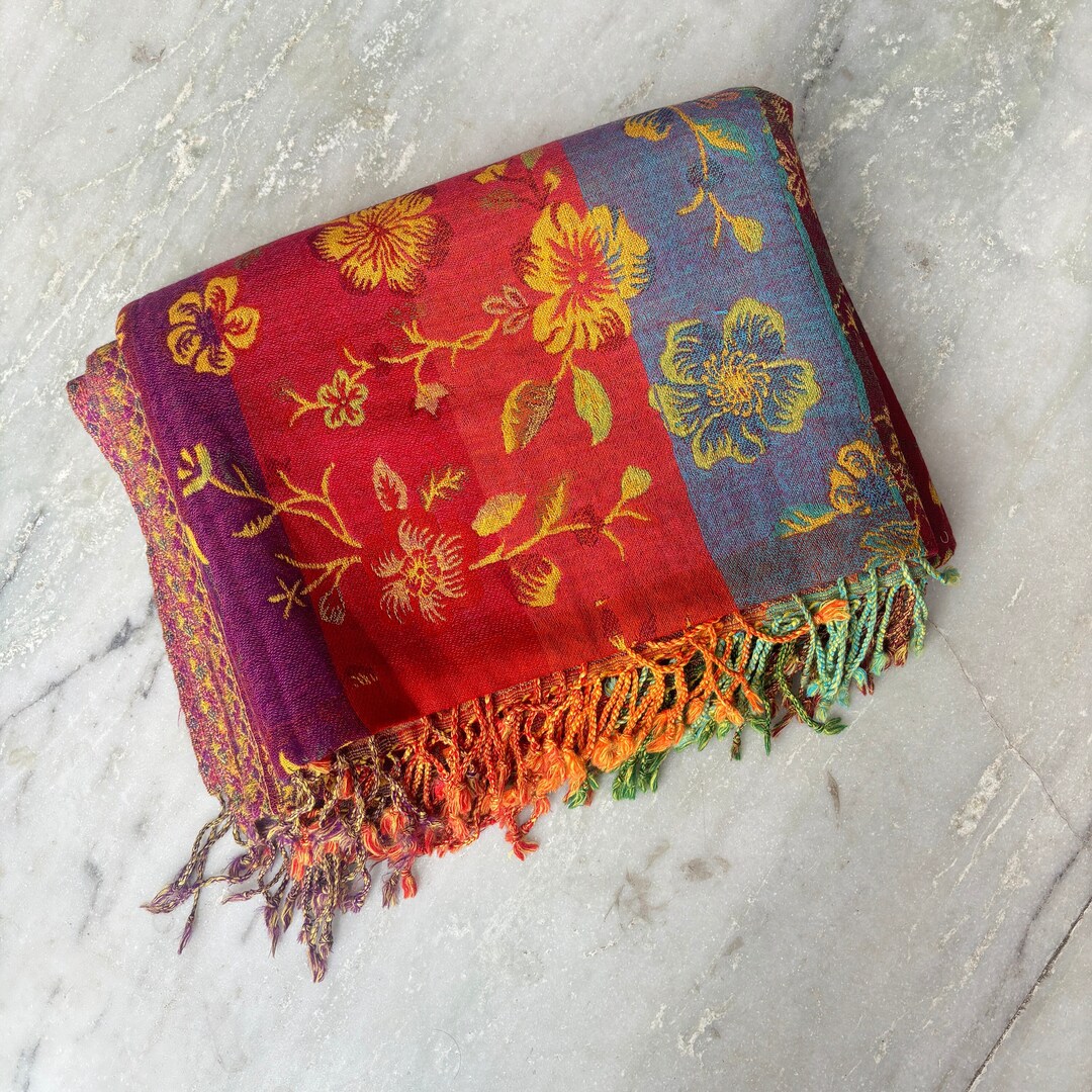 Jamawar Shawl, Floral Design Shawl, Handwoven Shawl, Unisex Shawl ...