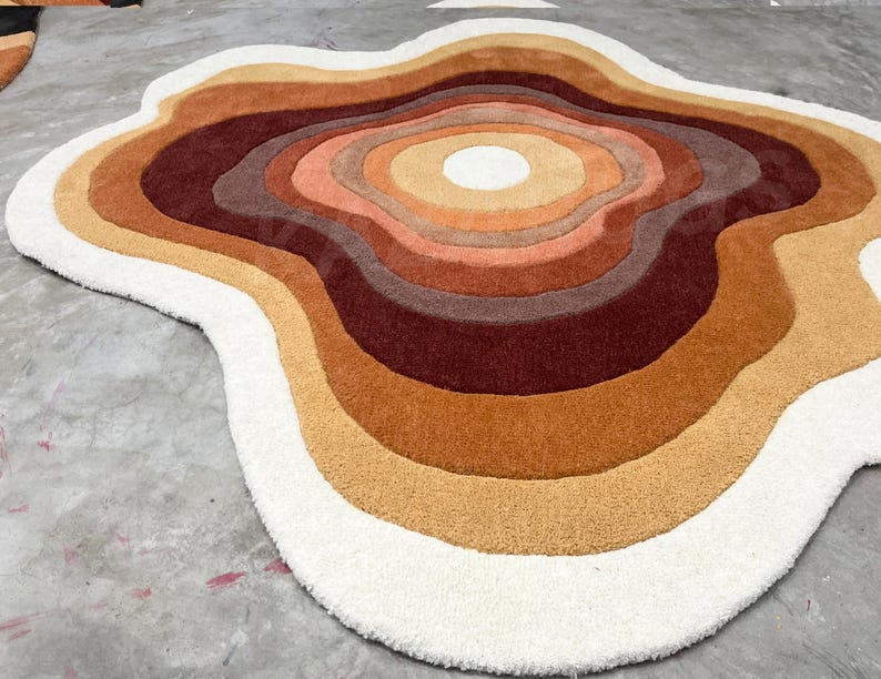 Abstract Groovy Lava Lamp Rug Hand-tufted Wool Irregular Shape Orange ...