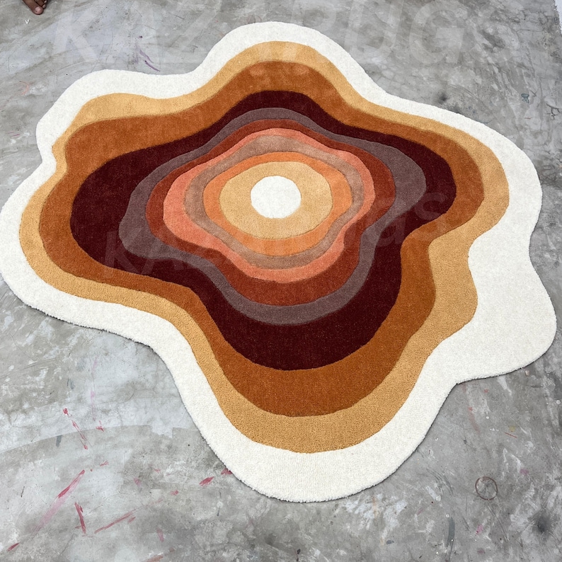 Abstract Groovy Lava Lamp Rug Hand-tufted Wool Irregular Shape Orange ...