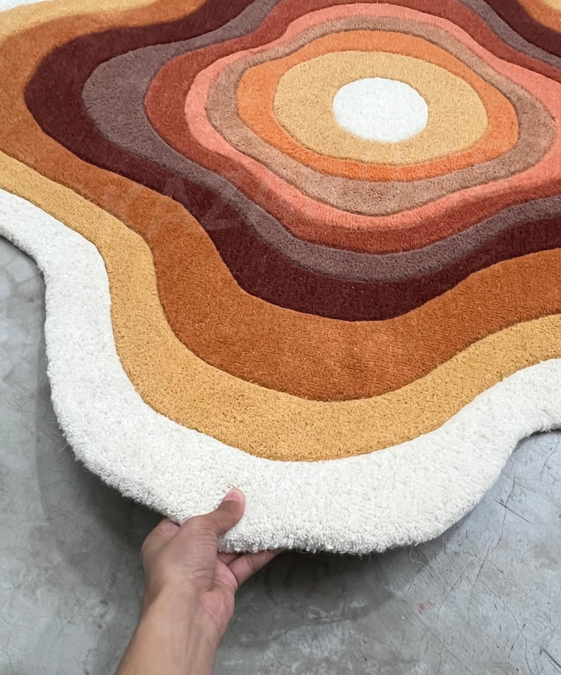 Abstract Groovy Lava Lamp Rug Hand-tufted Wool Irregular Shape Orange ...