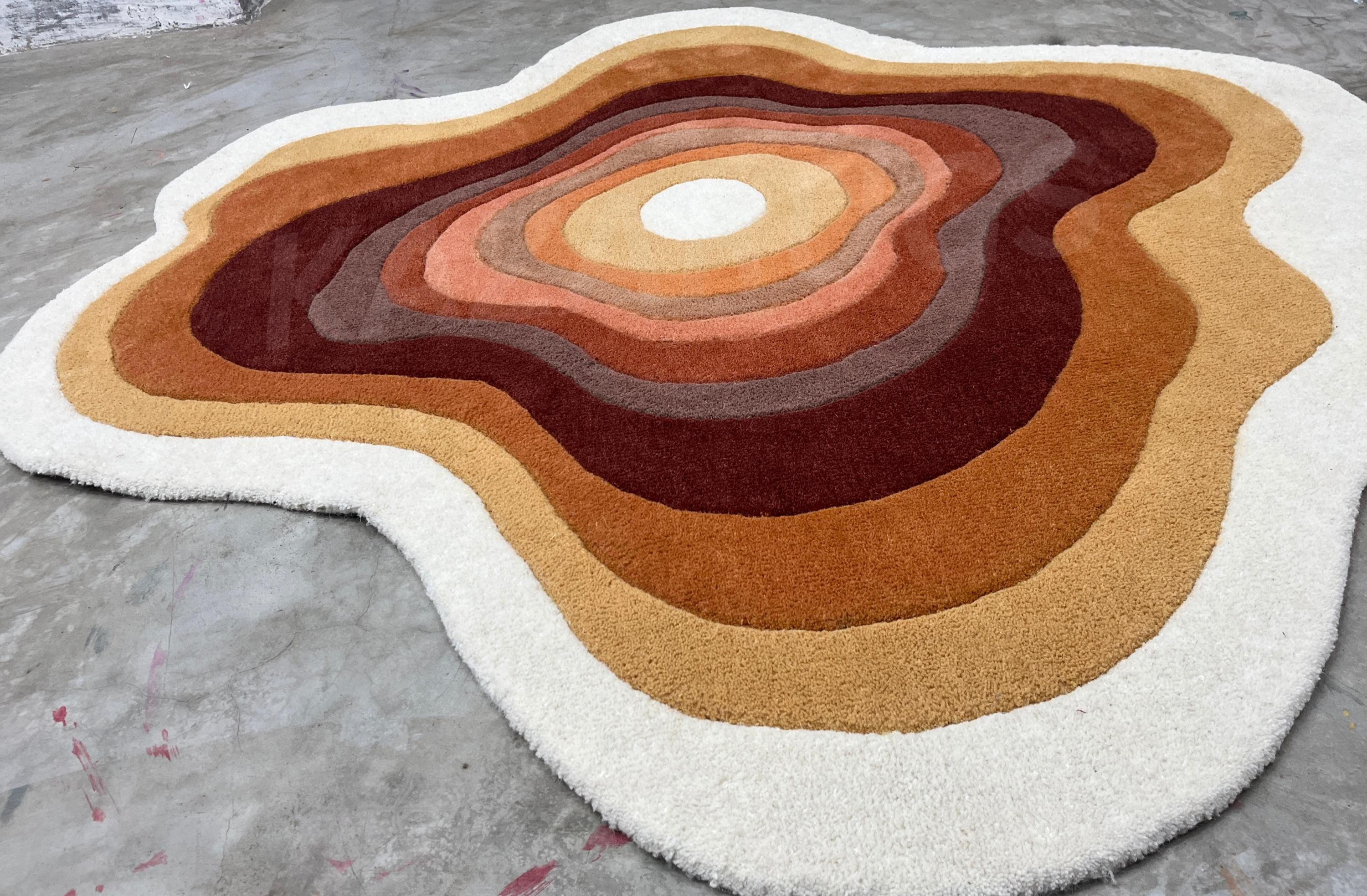 Abstract Groovy Lava Lamp Rug Hand-tufted Wool Irregular Shape Orange ...
