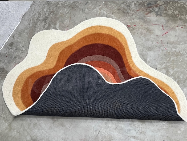 Abstract Groovy Lava Lamp Rug Hand-tufted Wool Irregular Shape Orange ...