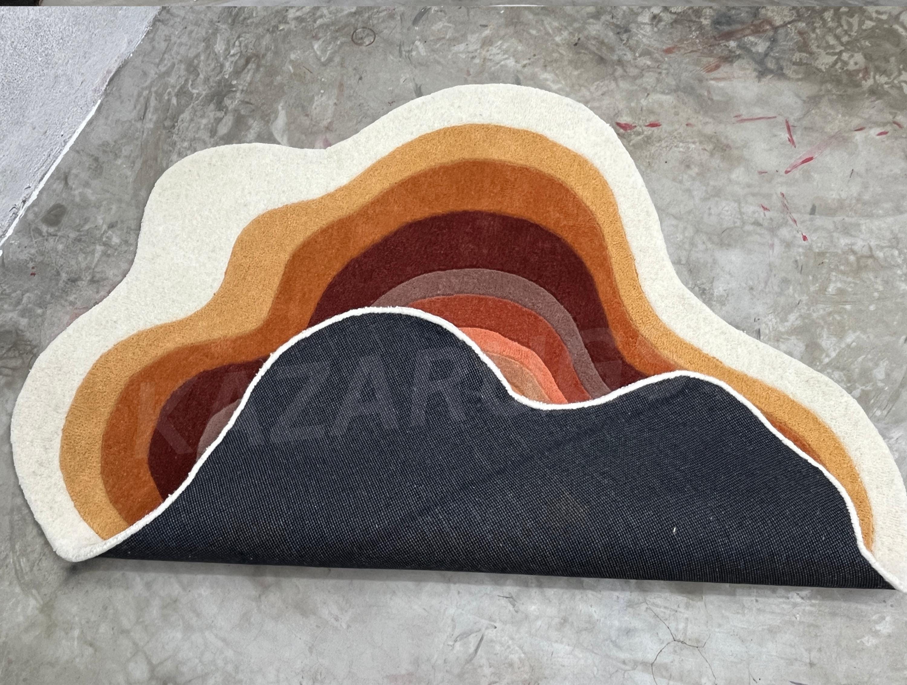Abstract Groovy Lava Lamp Rug Hand-tufted Wool Irregular Shape Orange ...