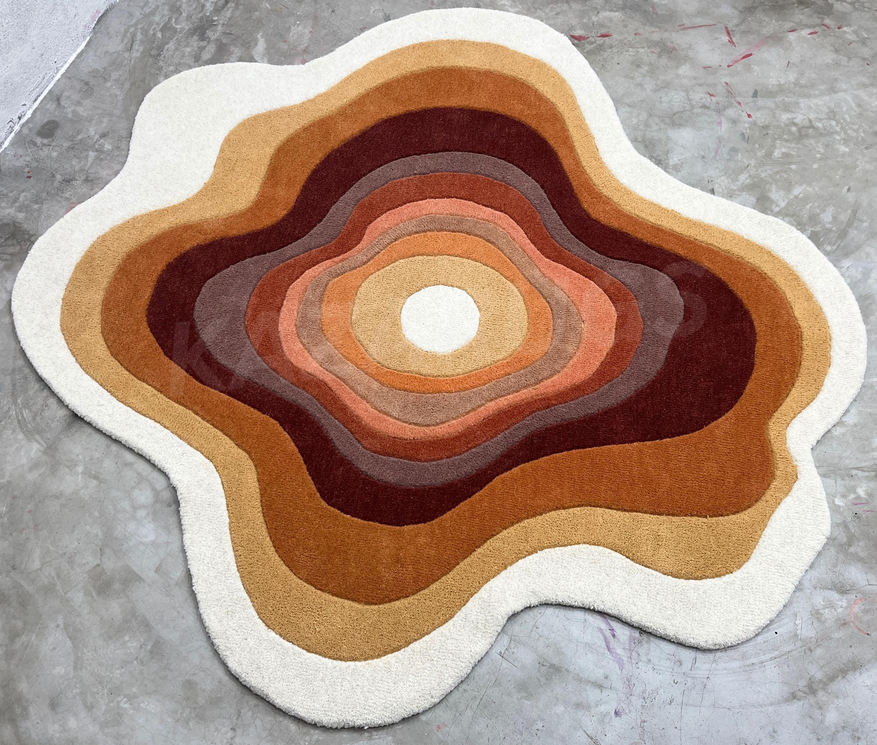 Abstract Groovy Lava Lamp Rug Hand-tufted Wool Irregular Shape Orange ...
