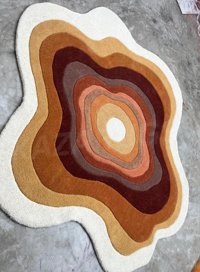 Abstract Groovy Lava Lamp Rug Hand-tufted Wool Irregular Shape Orange ...