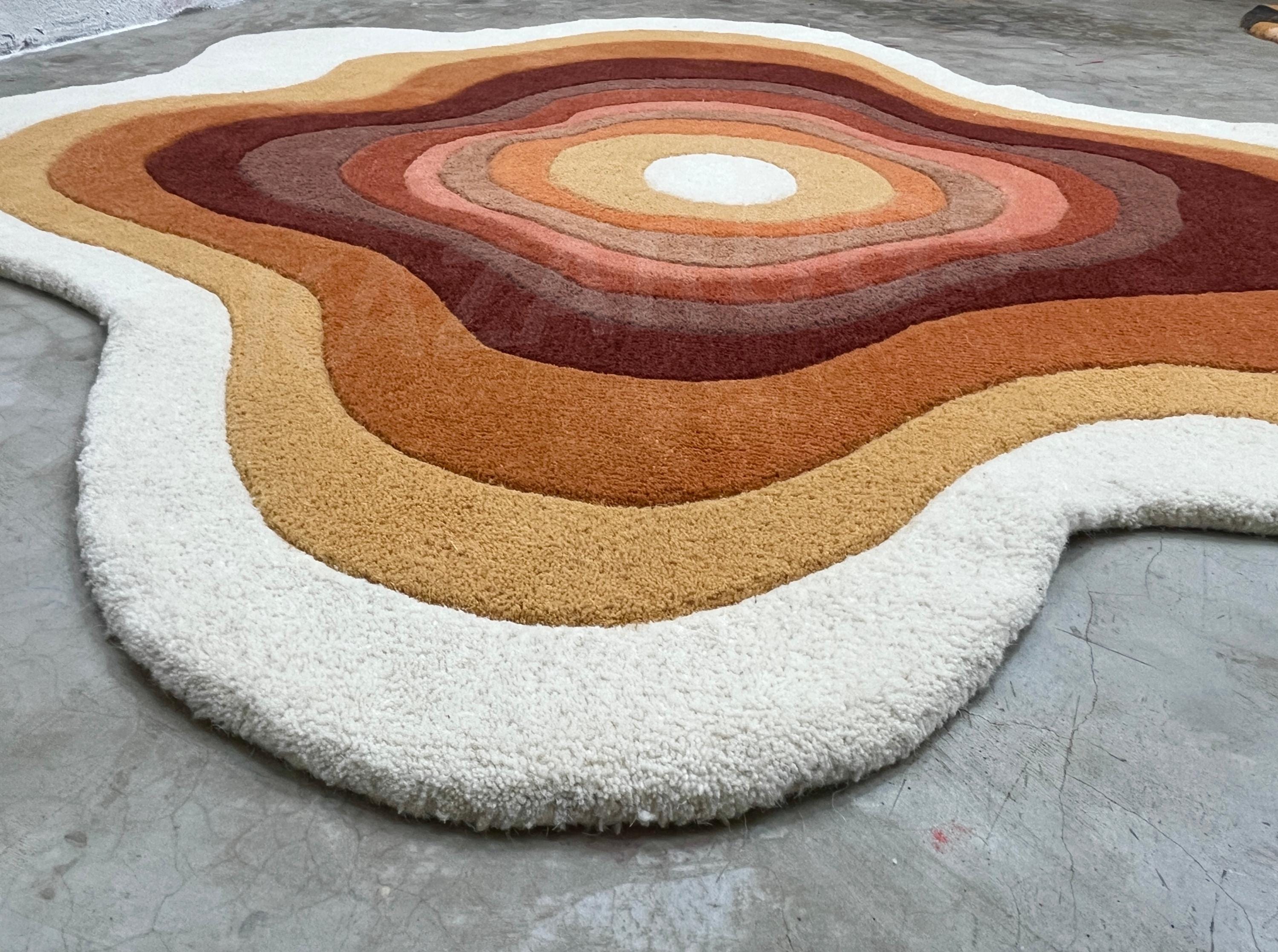Abstract Groovy Lava Lamp Rug Hand-tufted Wool Irregular Shape Orange ...