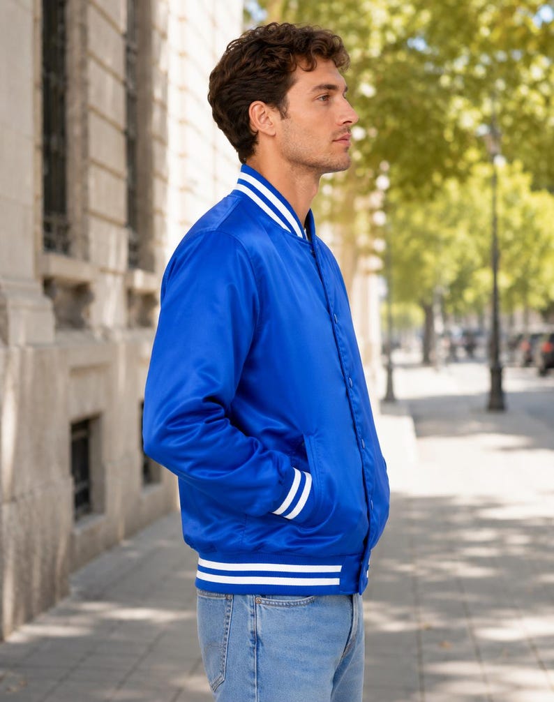 Royal Blue Varsity Jacket for Men | Satin Baseball Bomber Jacket ...