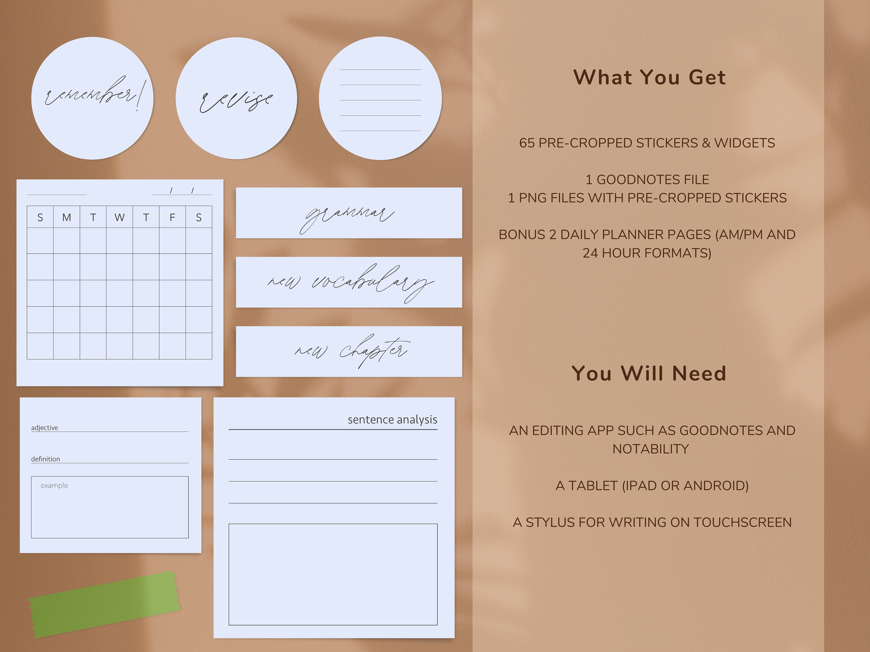 Blue Language Learning Digital Stickers Vocabulary Grammar Synonym ...