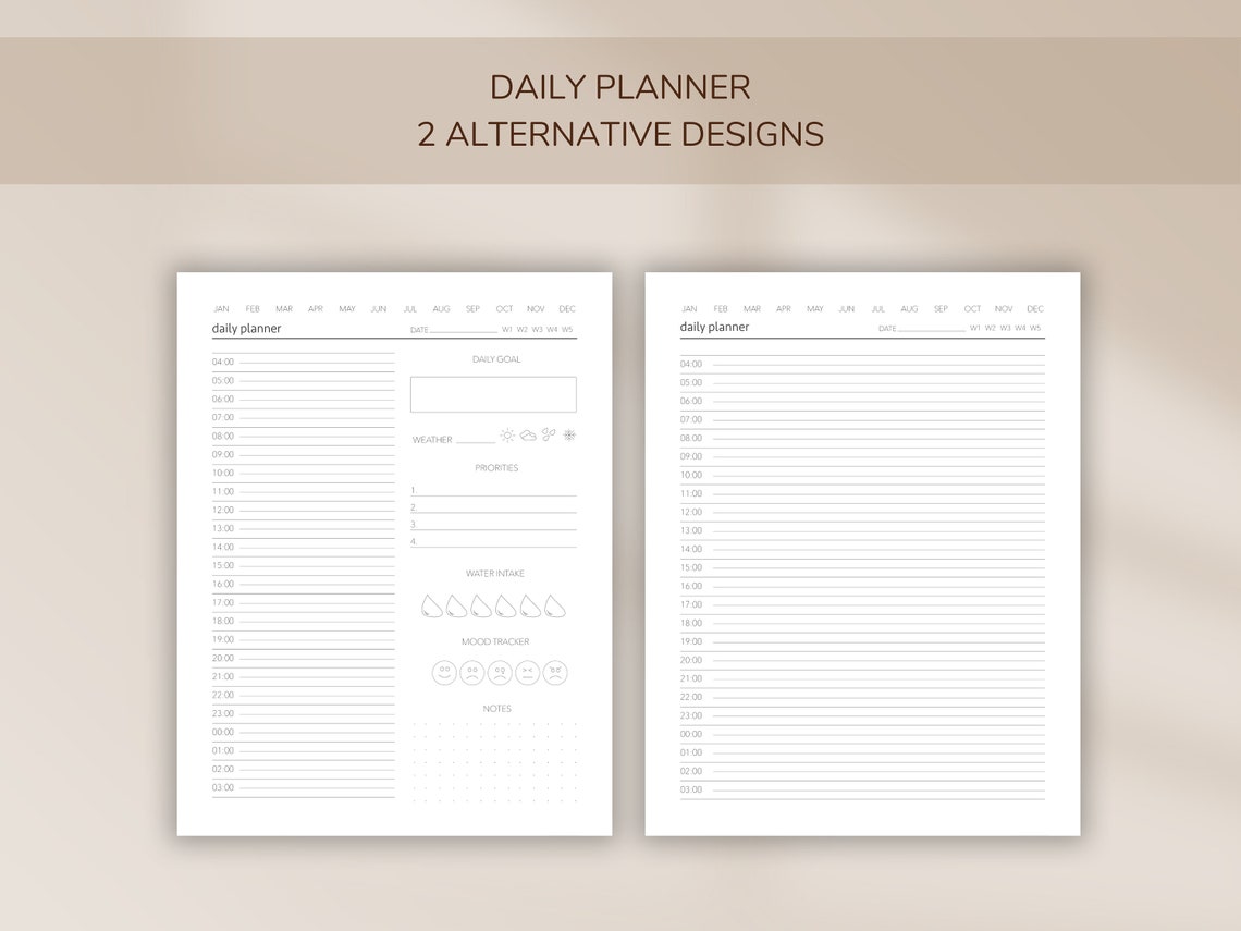 Printable Daily Planner Hourly Planner A4 A5 Letter Minimalist 24 Hour ...