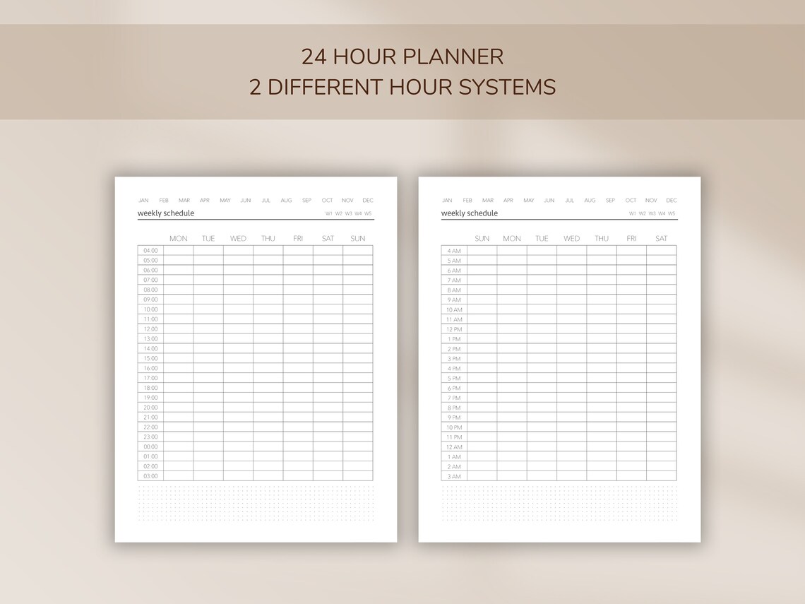 Printable Daily Planner Hourly Planner A4 A5 Letter Minimalist 24 Hour ...