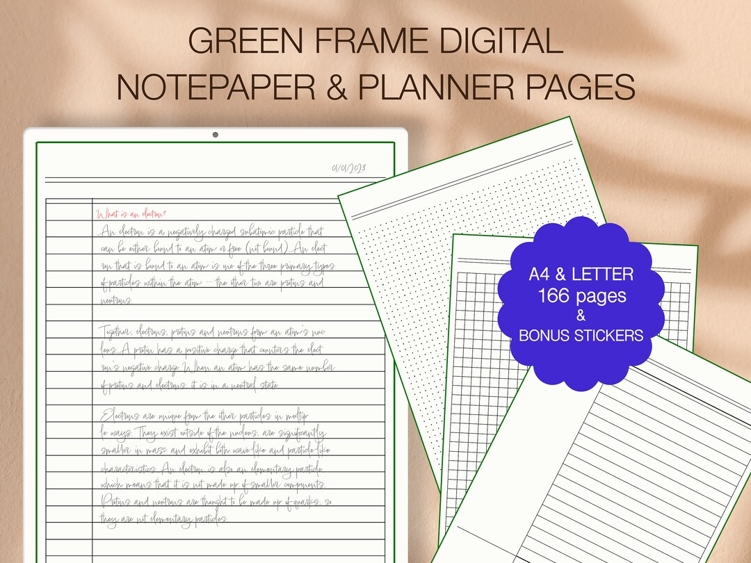 Digital Notepaper With Green Frame iPad College Note Taking Cornell ...