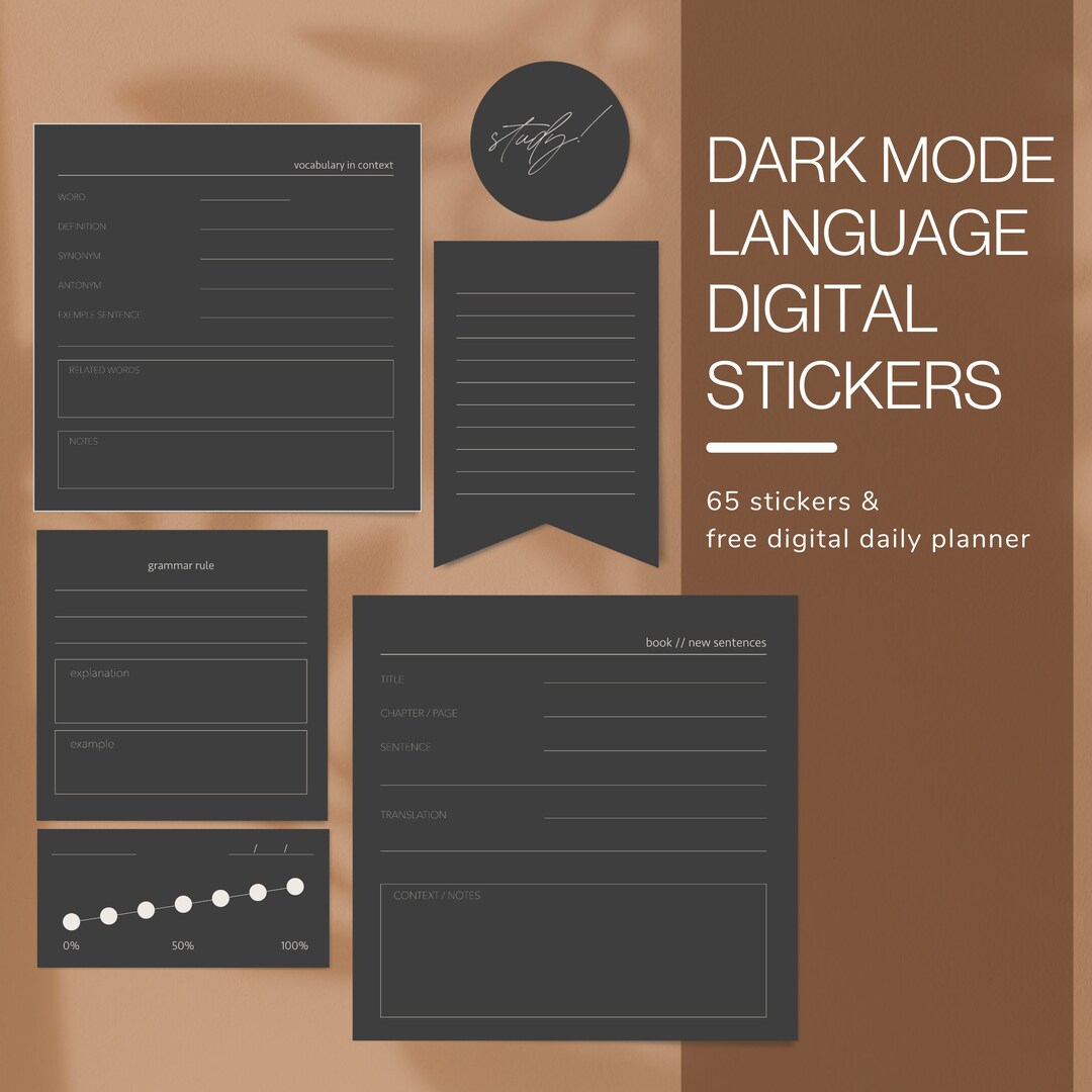 Dark Mode Language Learning Digital Stickers Vocabulary Grammar Synonym ...