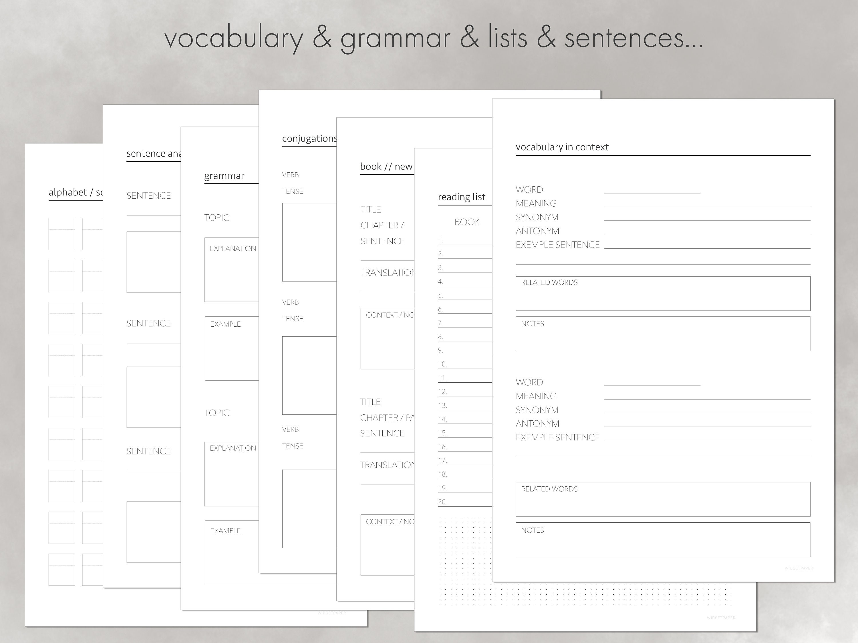 Printable Language Learning Planner PDF Notebook Vocabulary Grammar ...
