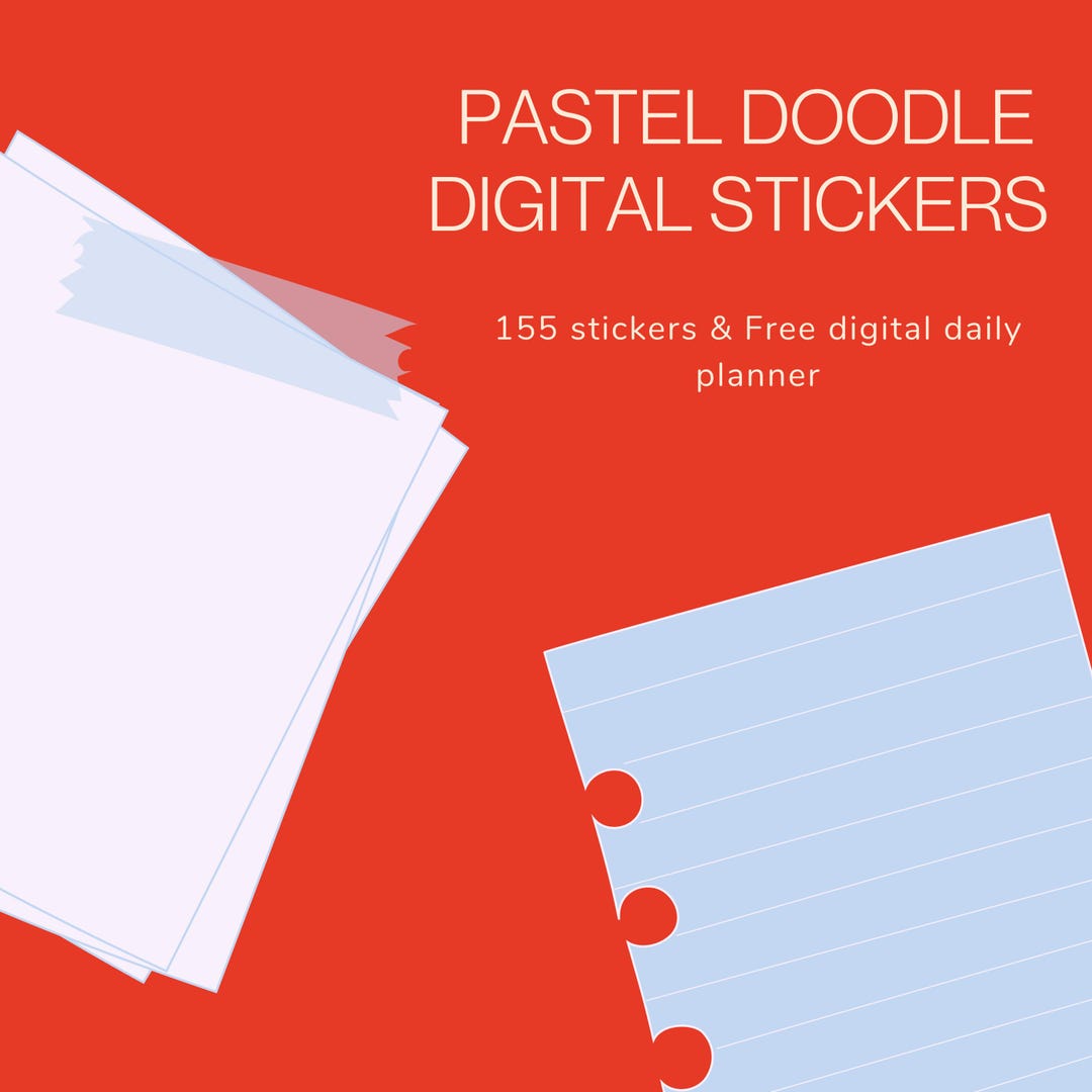 Pastel Doodle Digital Stickers - Kawaii Sticky Notes for Goodnotes ...