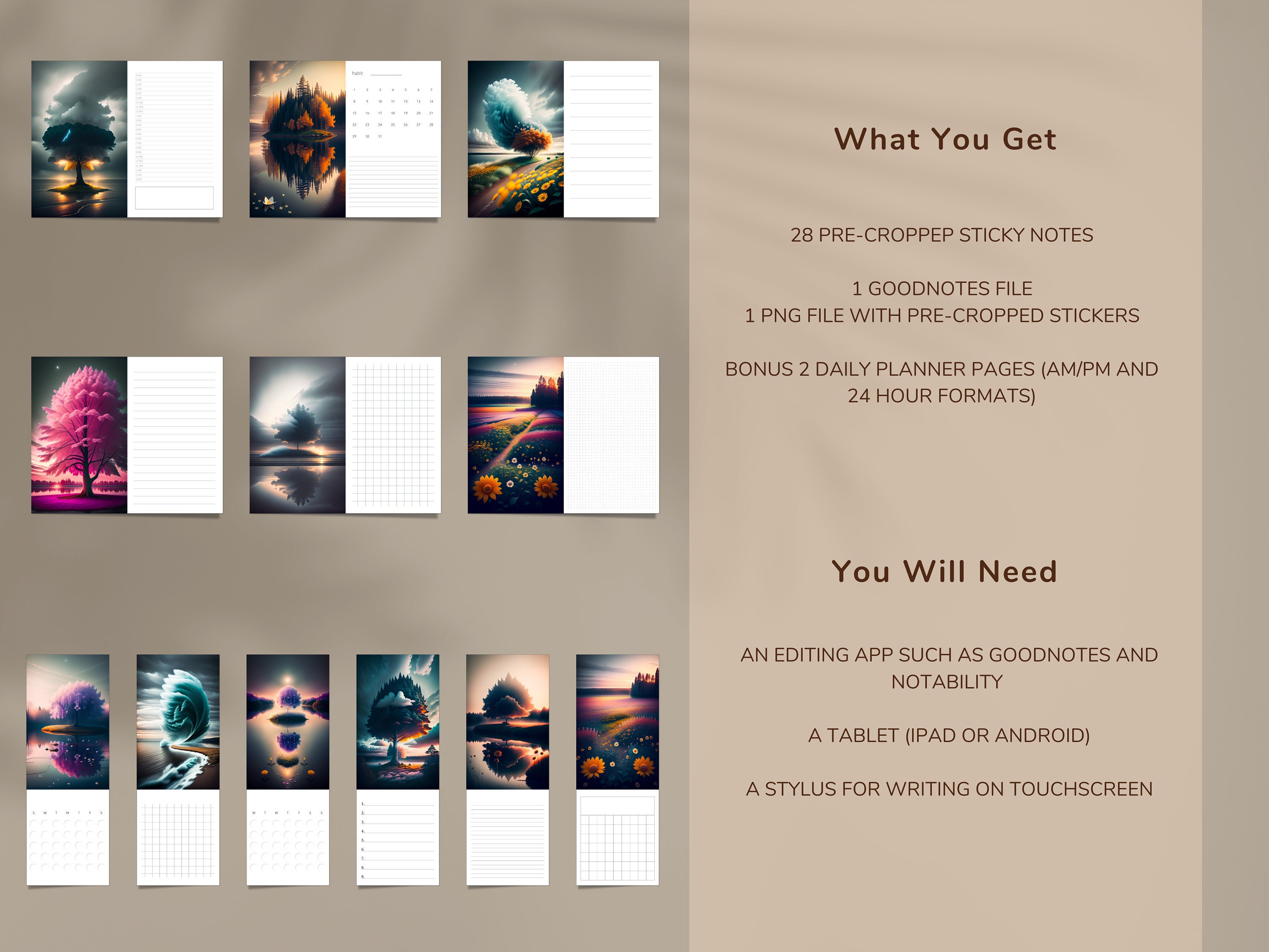 AI Artwork Digital Sticker Pack Clean, Modern Daily Planner Widgets for ...