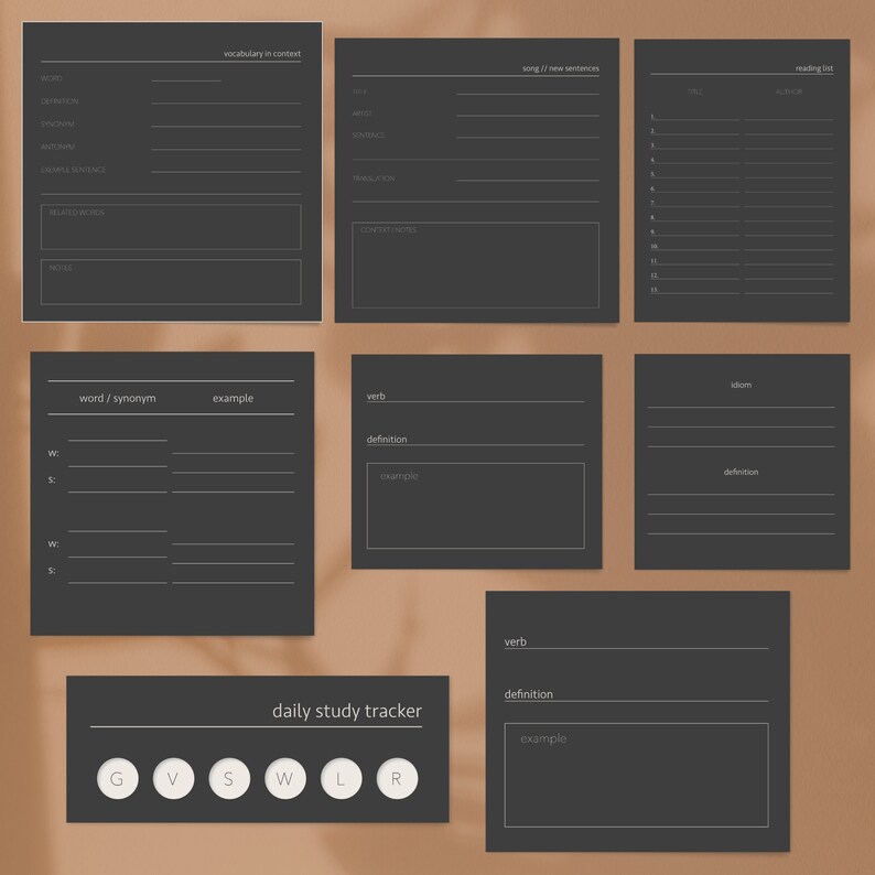 Dark Mode Language Learning Digital Stickers Vocabulary Grammar Synonym ...