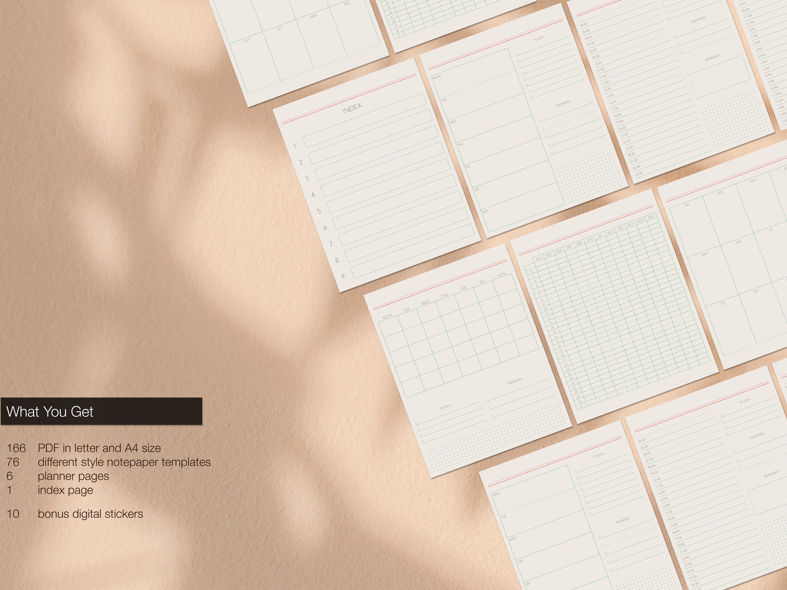 Beige Digital Notepaper With Green and Red Details iPad College Note ...